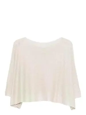 LE TRICOT PERUGIA Boat-neck Short Sleeve Sweater - Neutrals