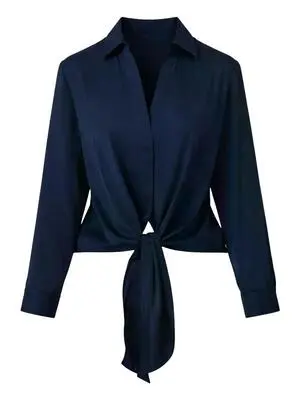 NOUVELLE SILK95FIVE Tie-front Top - Blue