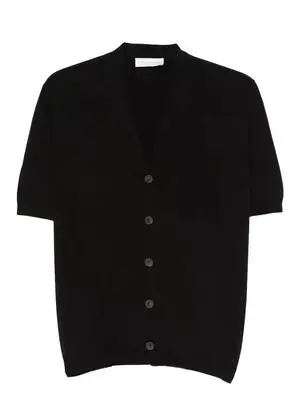 LUIGI GENTILE Short-Sleeved V-Neck Cardigan Black