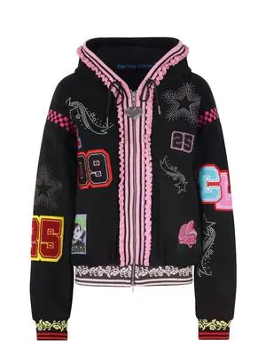 CHOPOVA LOWENA Appliqué-detail Zip-up Hoodie - Black
