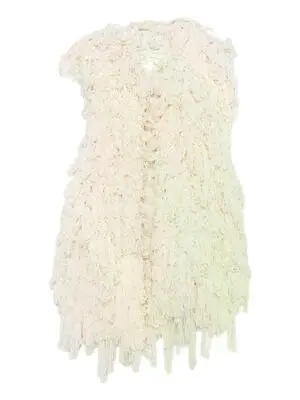 Isabel Benenato Fringed Gilet - Neutrals