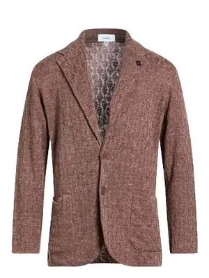 LARDINI Linen Single-Breasted Blazer Brown