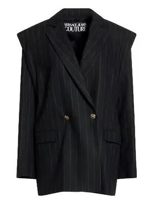 Versace Wool Blend Pinstriped Blazer - Black