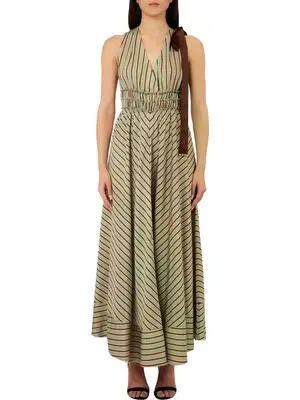 Liu Jo Striped V-neck Dress - Green