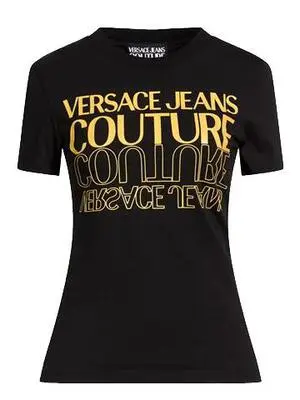 Versace Cotton And Elastane T-shirt With Metallic Trim - Black