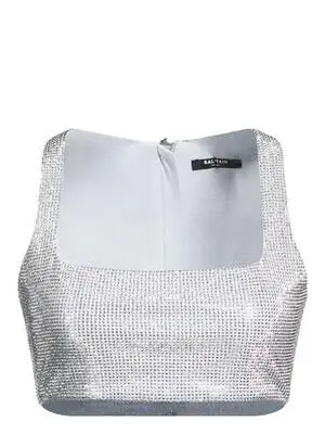 Balmain Embellished Viscose Crepe Crop Top - Grey