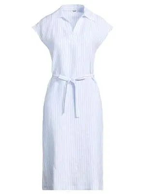 Peserico Midi Dress In Striped Linen With V-neck And Short Sleeves - Blue