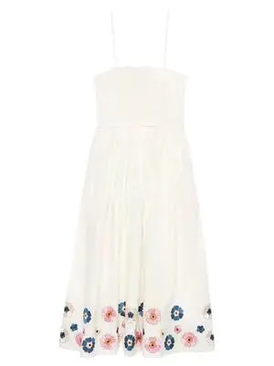 Antik Batik Floral-embroidered Midi Dress - Neutrals