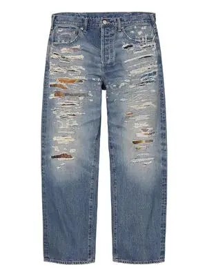Supreme X Mm6 Maison Margiela Distressed Loose Fit Selvedge Jean - Blue