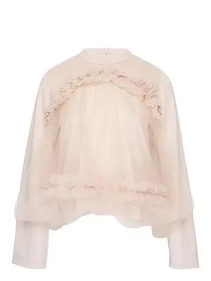 COMME DES GARÇONS NOIR Sheer Ruffle Trim T-shirt - Tan