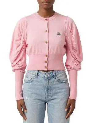 VIVIENNE WESTWOOD Wool And Silk Cardigan With Embroidered Orb - Pink