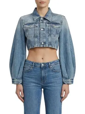 CYCLE Cropped Denim Jacket With Voluminous Sleeves - Blue