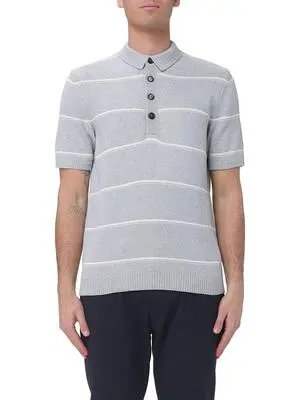 Eleventy Striped Cotton And Silk Knit Polo Shirt Grey