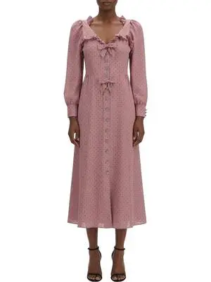 Alessandra Rich Alessandra Rich Polka Dot Embellished Silk Shirt Dress Violet