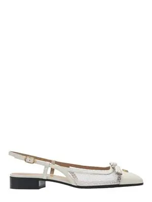 Valentino Garavani Valentino Garavani Valet Du Roi Leather And Mesh Nylon Slingback Ballerinas Ivory