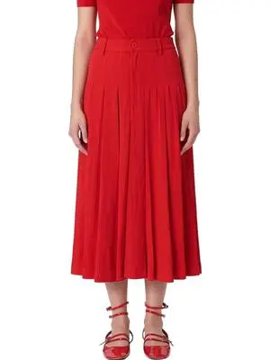 SEMICOUTURE Semicouture Pleated Viscose And Virgin Wool Blend Midi Skirt Red