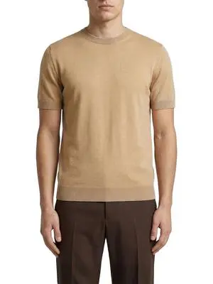 ZANONE Crew Neck Short Sleeve Pullover In Linen And Cotton Blend - Beige