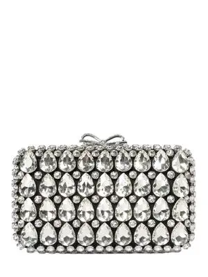 SELF-PORTRAIT Self-Portrait Embellished Satin Clutch With Rhinestones And Bow Appliqué