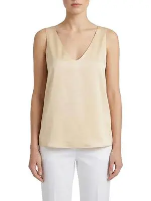 Patrizia Pepe Sleeveless Satin V-neck Top - Ivory