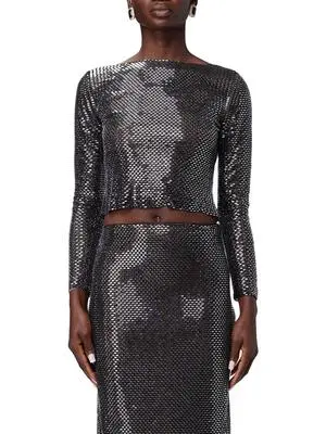 SELF-PORTRAIT Embellished Long Sleeve Top - Black