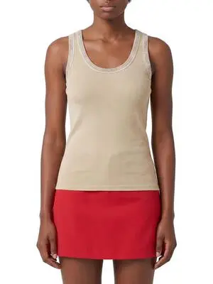 Patrizia Pepe Cotton Blend Tank Top With Rhinestone Embellishments - Beige