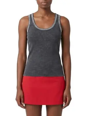 Patrizia Pepe Ribbed Tank Top With Embellished Trim - Grey