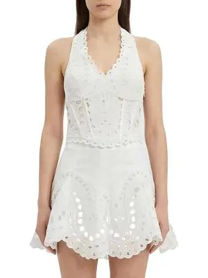 Charo Ruiz Ibiza Broderie Anglaise Halter Top - White