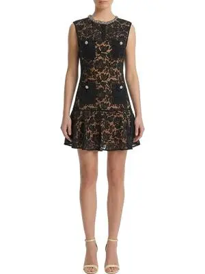 SELF-PORTRAIT Viscose Mini Dress With Rhinestones - Black