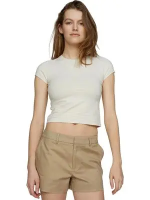 ATM Anthony Thomas Melillo Striped Stretch Cotton Cropped T-shirt - Macadamia Multi