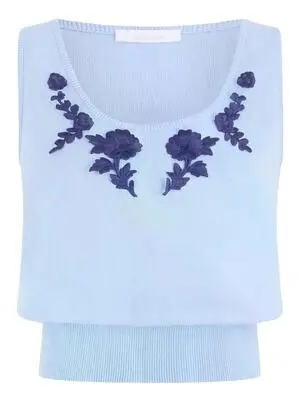 Rabanne Floral-Embroidery Tank Top Blue