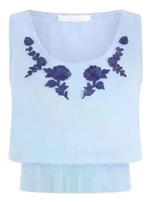 Rabanne Floral-embroidery Tank Top - Blue