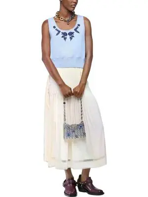 Rabanne Floral-Embroidery Tank Top Blue