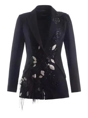IMROSKA Feather-detail Embellished Blazer - Black