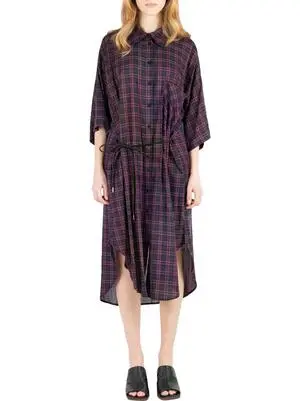 SOCIETE ANONYME Checked Tie Waist Midi Dress - Blue