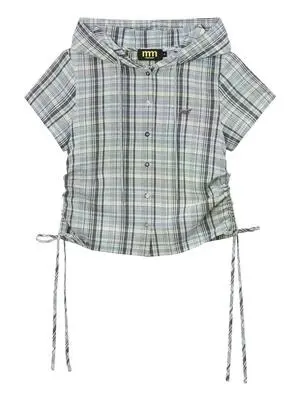 MINI CREAM Hooded Checkered Shirt - Blue