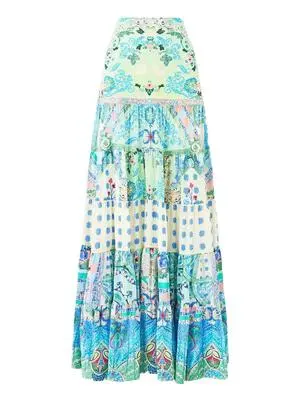 Camilla Spliced Tiered Maxi Skirt - Blue