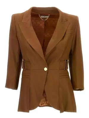 Elisabetta Franchi Padded-Shoulder Blazer Green