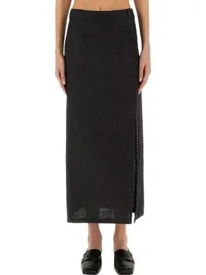 ALYSI Slit Linen Skirt - Grey