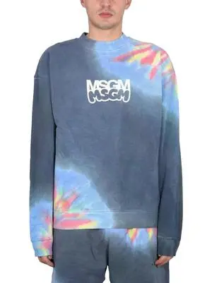 MSGM Tie-dye Sweatshirt With Logo Detail - Blue
