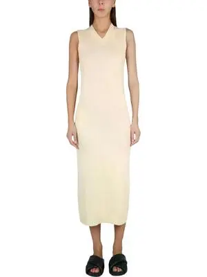 Aspesi Midi V-Neck Dress Neutrals