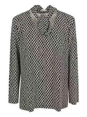 SIYU Printed Cowl Neck Blouse - Black