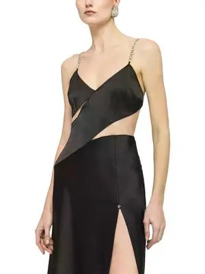 NISSA Crystal-detail Midi Dress - Black