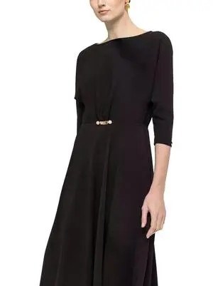 NISSA Pearl Detail Midi Dress - Black