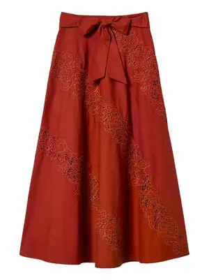 TWINSET Lace Belted Maxi Skirt - Brown