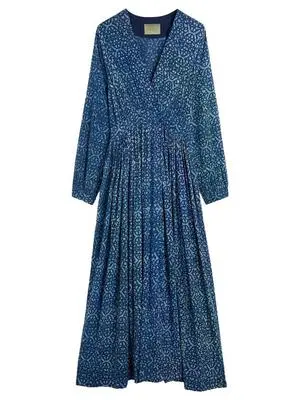 Momoni Printed V-neck Dress - Blue