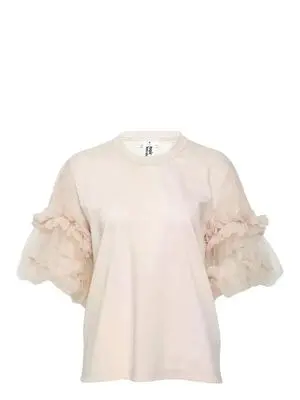 Noir Kei Ninomiya Ruffled-sleeve Cotton Top - Neutrals