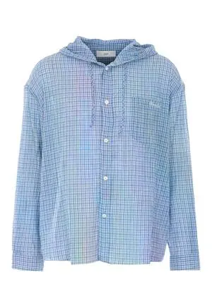 DUNST Hooded Check Shirt - Blue