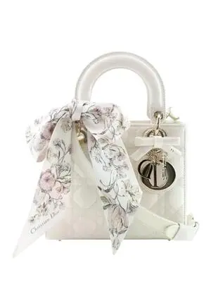 Dior Christian Dior Lady Dior Satchel Lambskin Cannage Bow Small 2020-2026 White