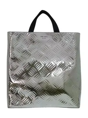 Prada Metallic Spazzolato Embossed Leather Tote Bag - Silver