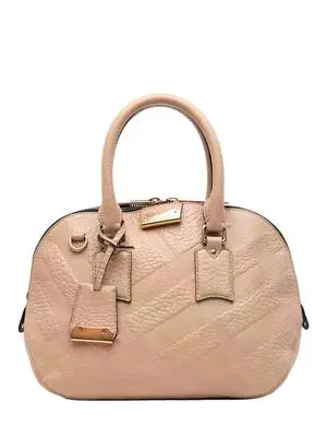 Burberry 2012-2025 Medium Heritage Grain Check Embossed Orchard Bowling Bag Satchel - Brown